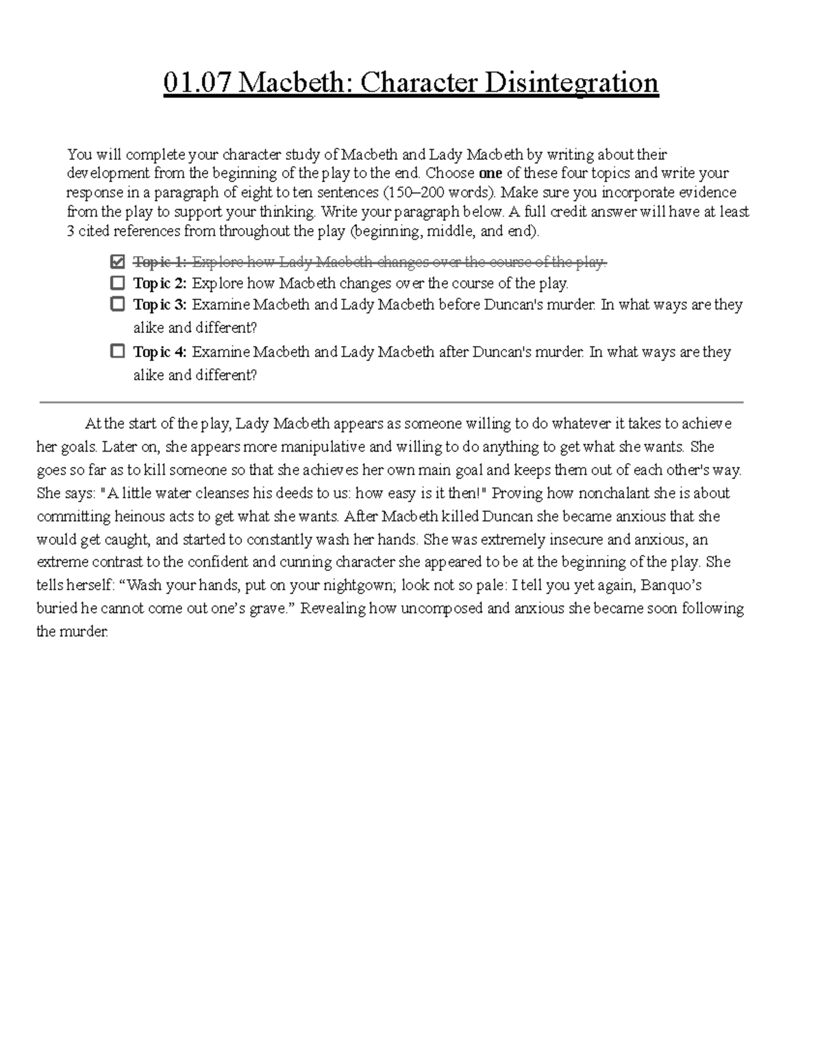 1.07 Macbeth: Analyzing Character Disintegration of Macbeth & Lady ...