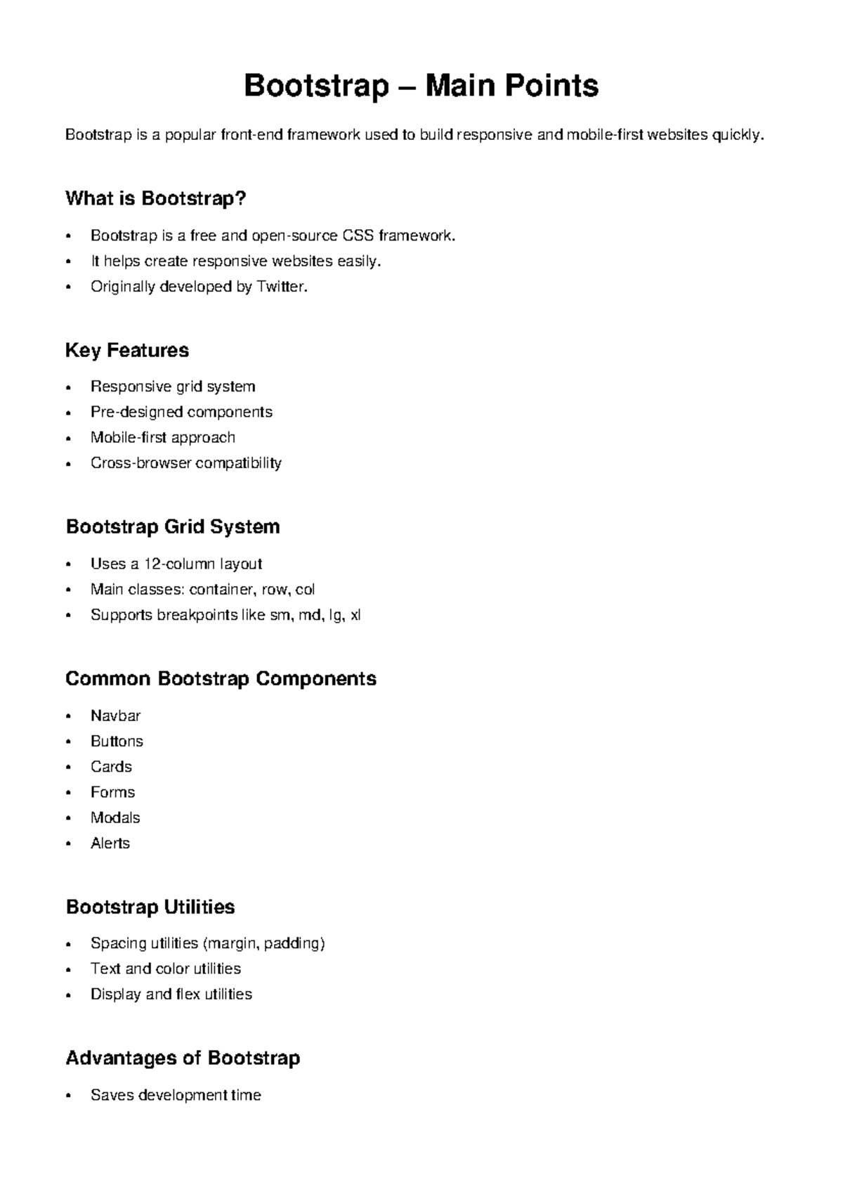 Bootstrap Framework Overview and Key Features - Studocu