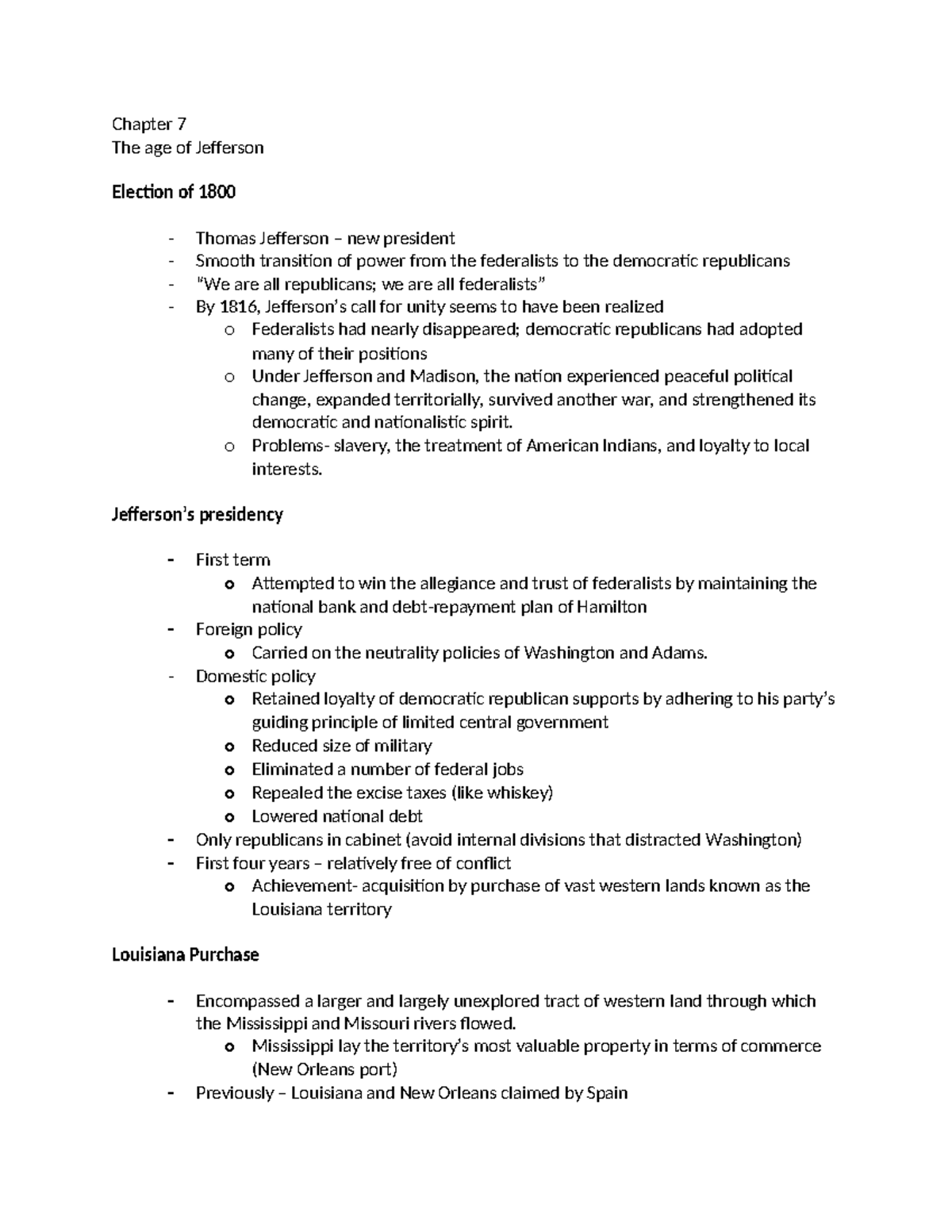 Chapter 7 amsco apush - Chapter 7 The age of Jefferson Election of 1800 ...