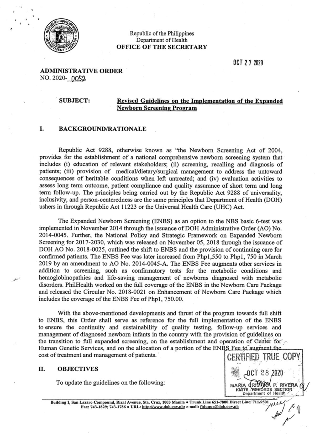 Revised Guidelines for Expanded Newborn Screening Program (DOH AO 2020 ...