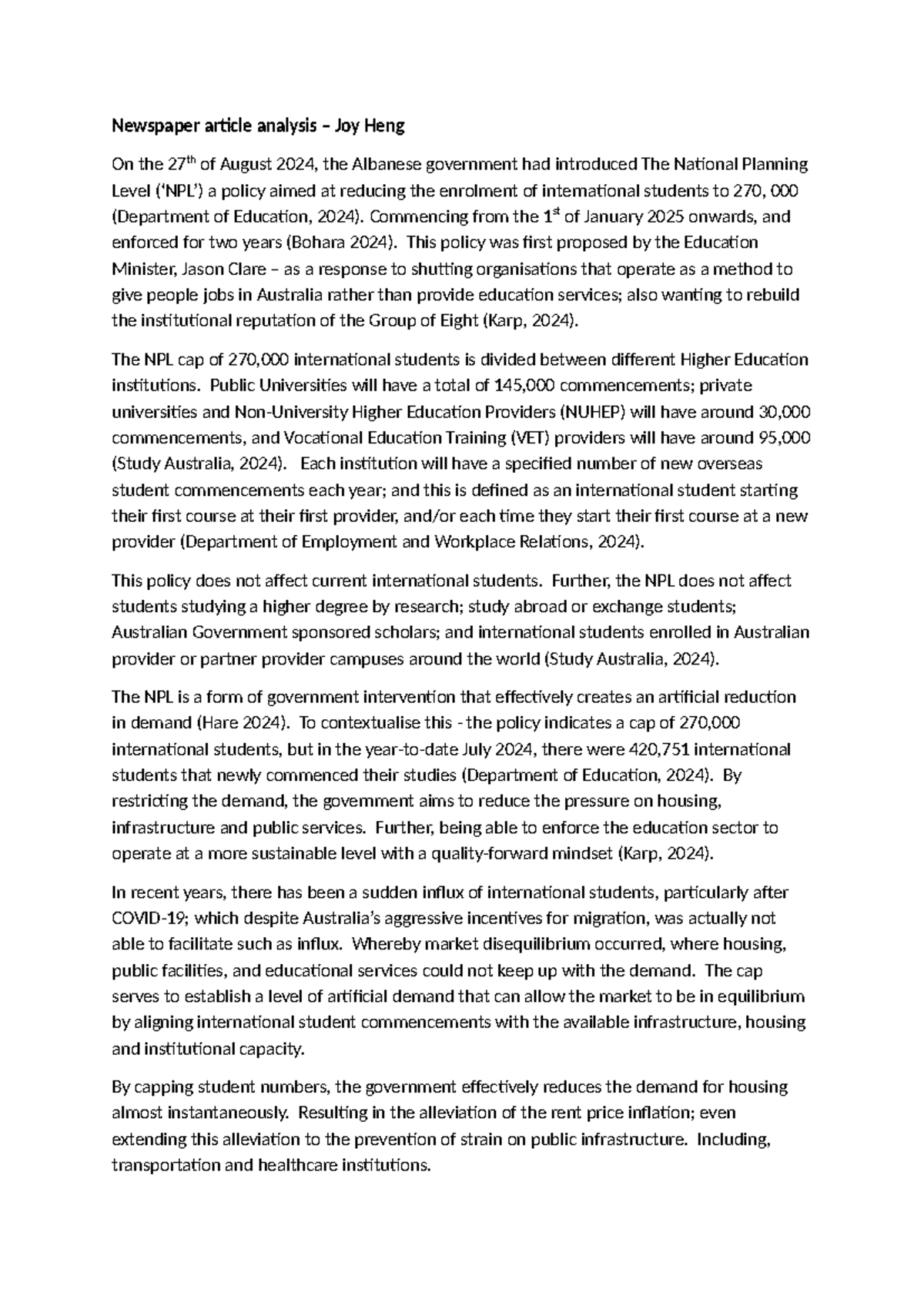 Newspaper article analysis - Commencing from the 1st of January 2025 ...