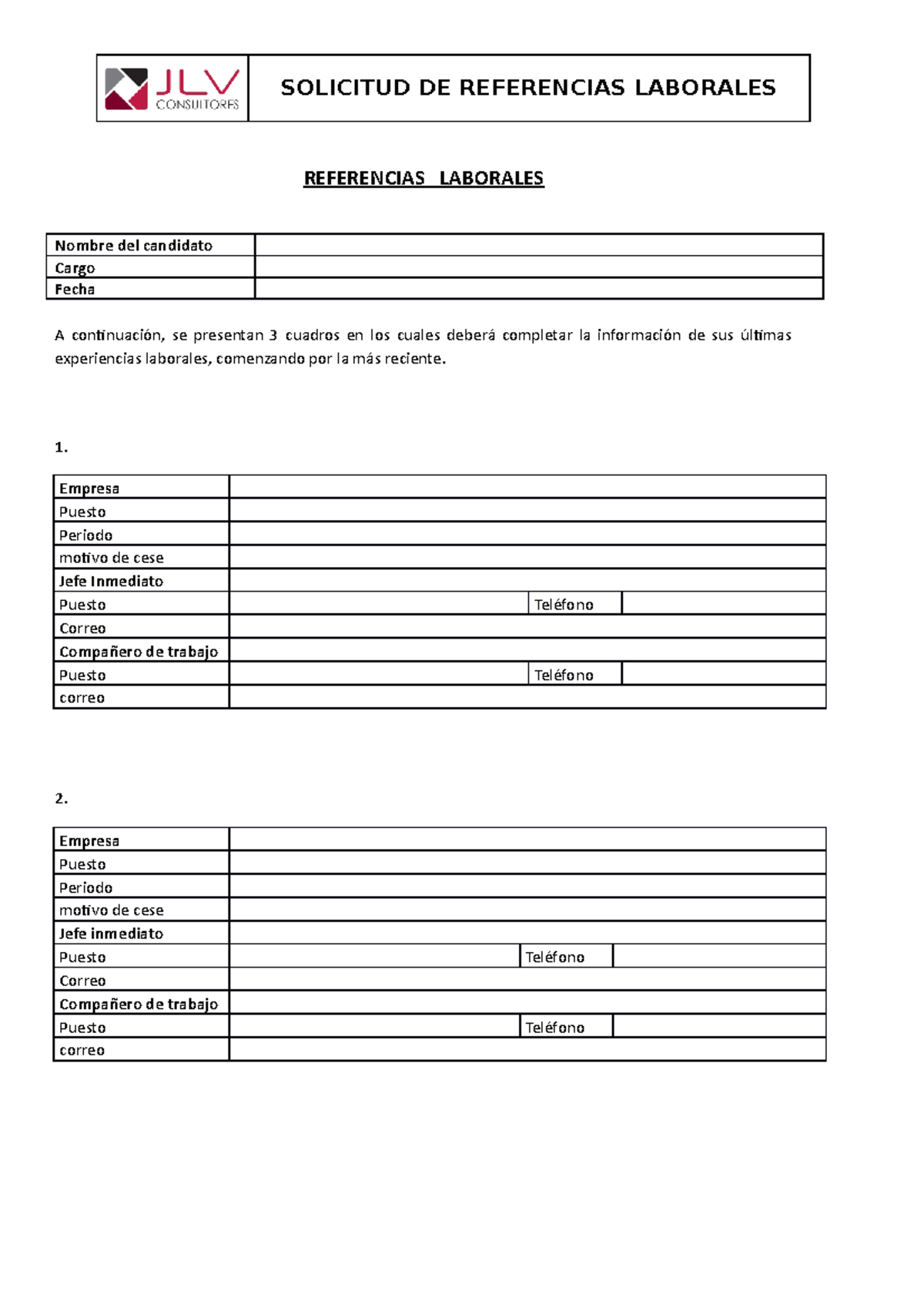 Formato de Solicitud de Referencias Laborales - SOLICITUD DE ...