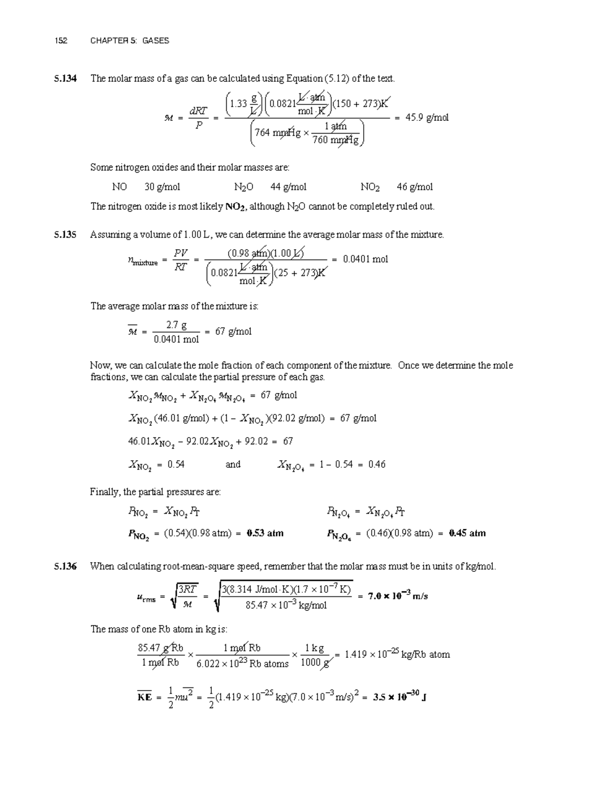 152 CHAPTER 5: GASES - Molar Mass Calculations & Mixture Analysis - Studocu