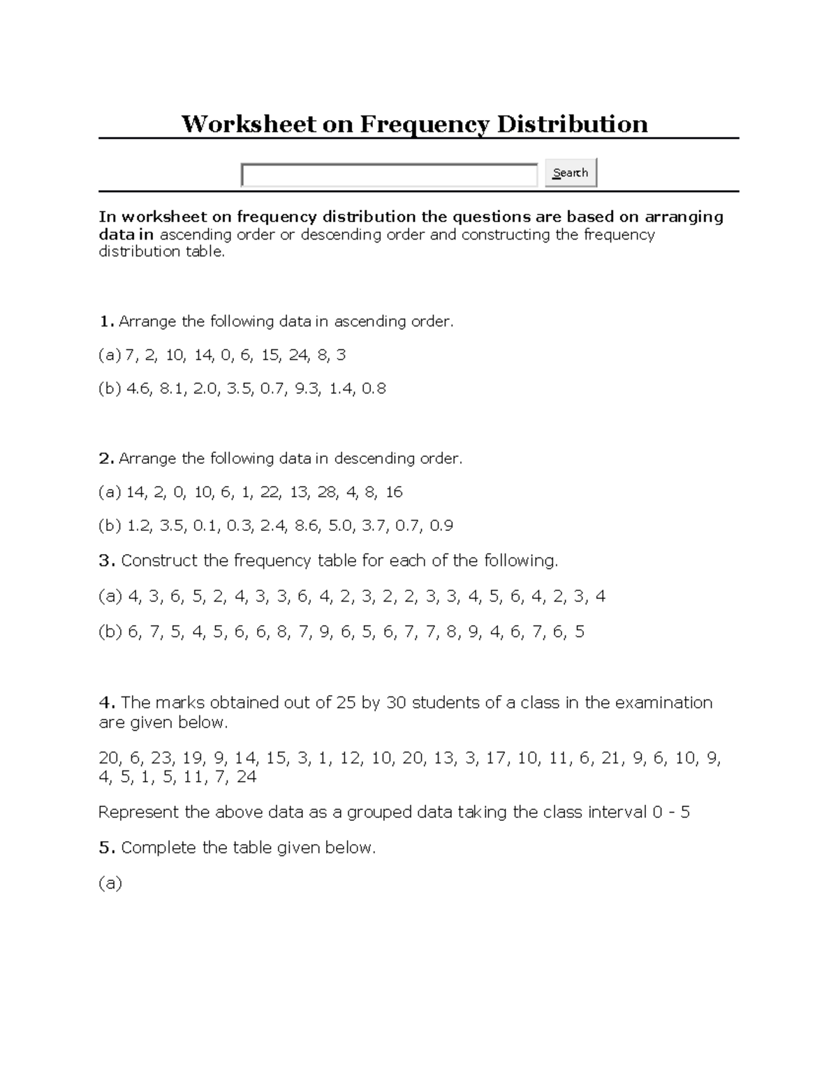 412171814-frequency-distribution - Worksheet on Frequency Distribution ...