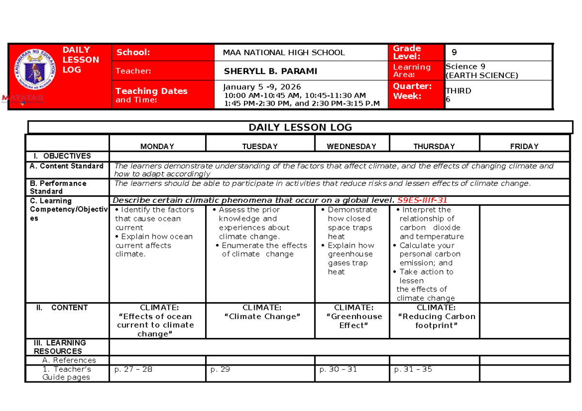 Q3 DAILY LESSON LOG: Science 9 (Earth Science) - Constellations and ...