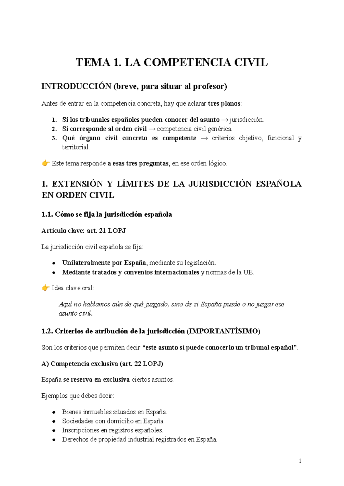 Resumen de Competencia Civil - TEMA 1: Jurisdicción y Partes Procesales ...
