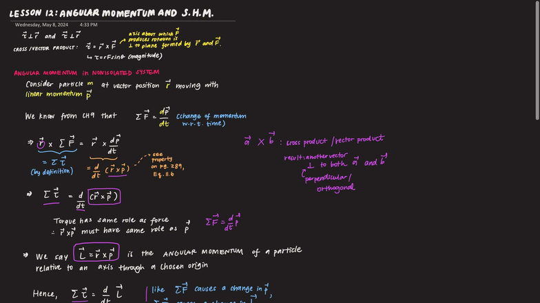 PHYS204 Lesson 12: Angular Momentum & S.H.M. Review Notes - Studocu