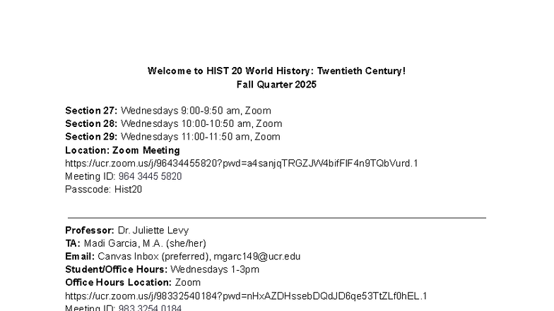 Syllabus for HIST 20: World History - Fall Quarter 2025 - Studocu