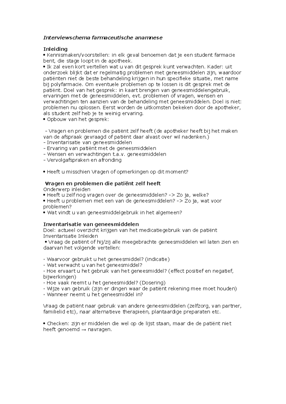 Geneesmiddelopname - interviewschema farmaceutische anamnese ...