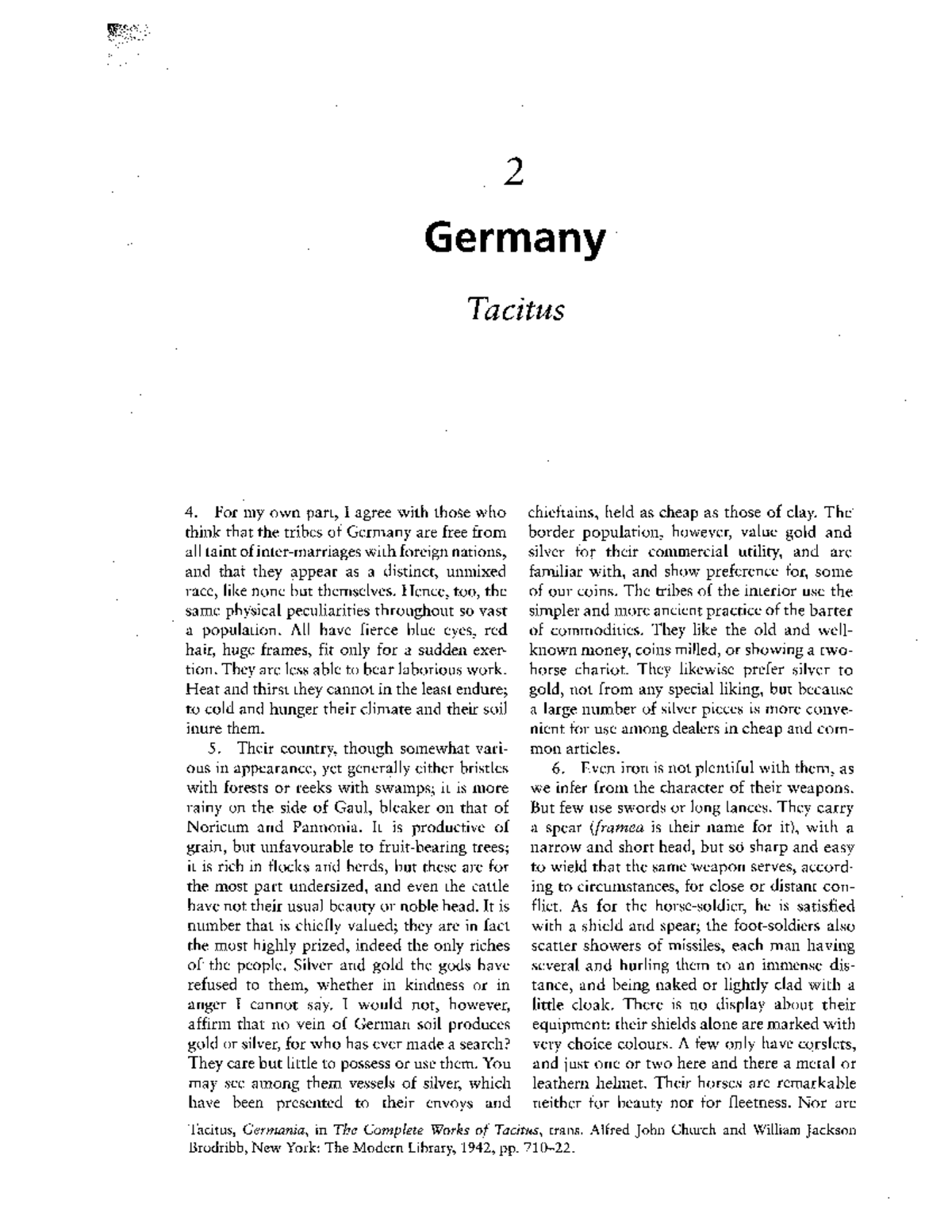 Germany: Insights into Tribal Customs and Warfare (Tacitus) - Studocu
