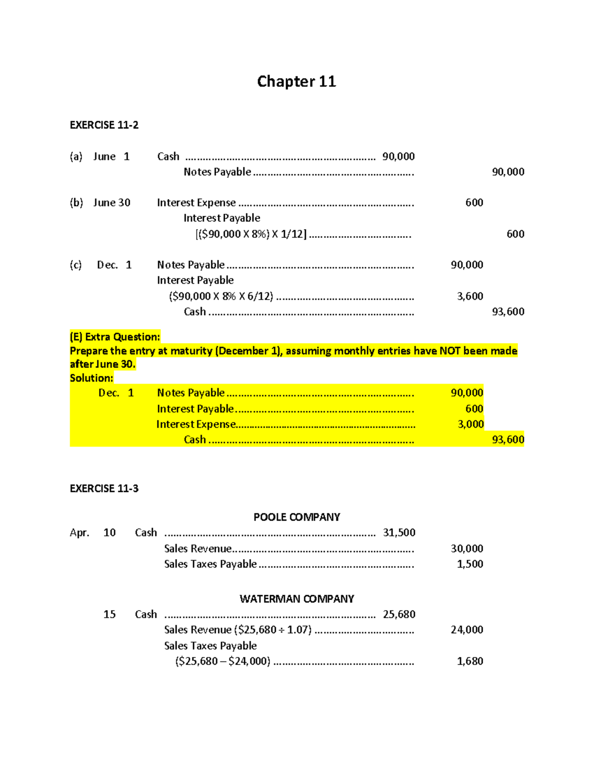 Chapter 11 Solutions for Exercises - Accounting Concepts and Principles ...