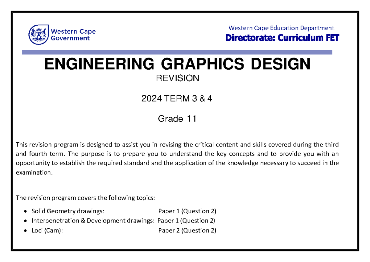 Grade 11 EGD Solid Geometry Revision 2024 T3 & T4 Pack - Studocu