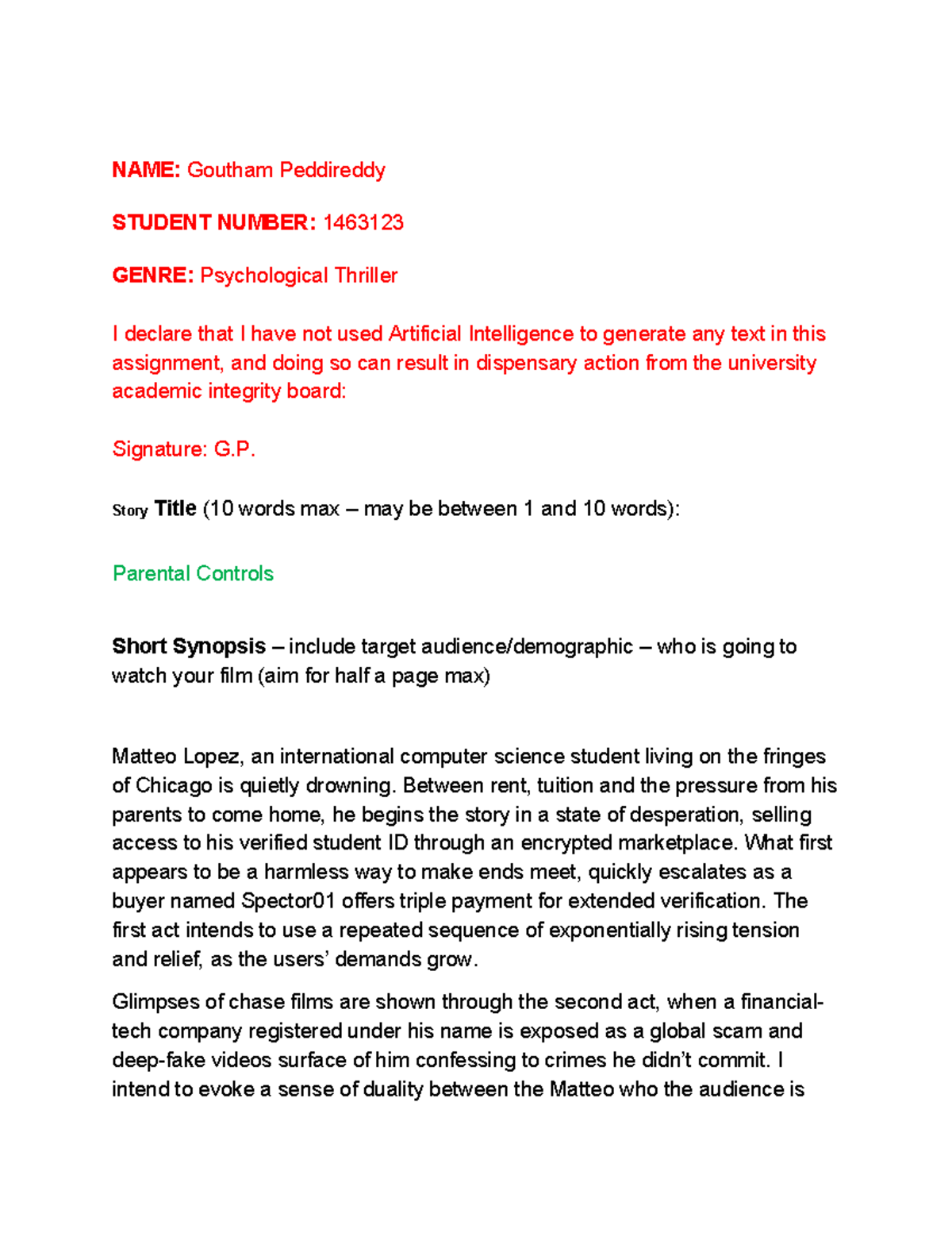 Making Movies Assignment 2: Parental Controls - A Psychological ...