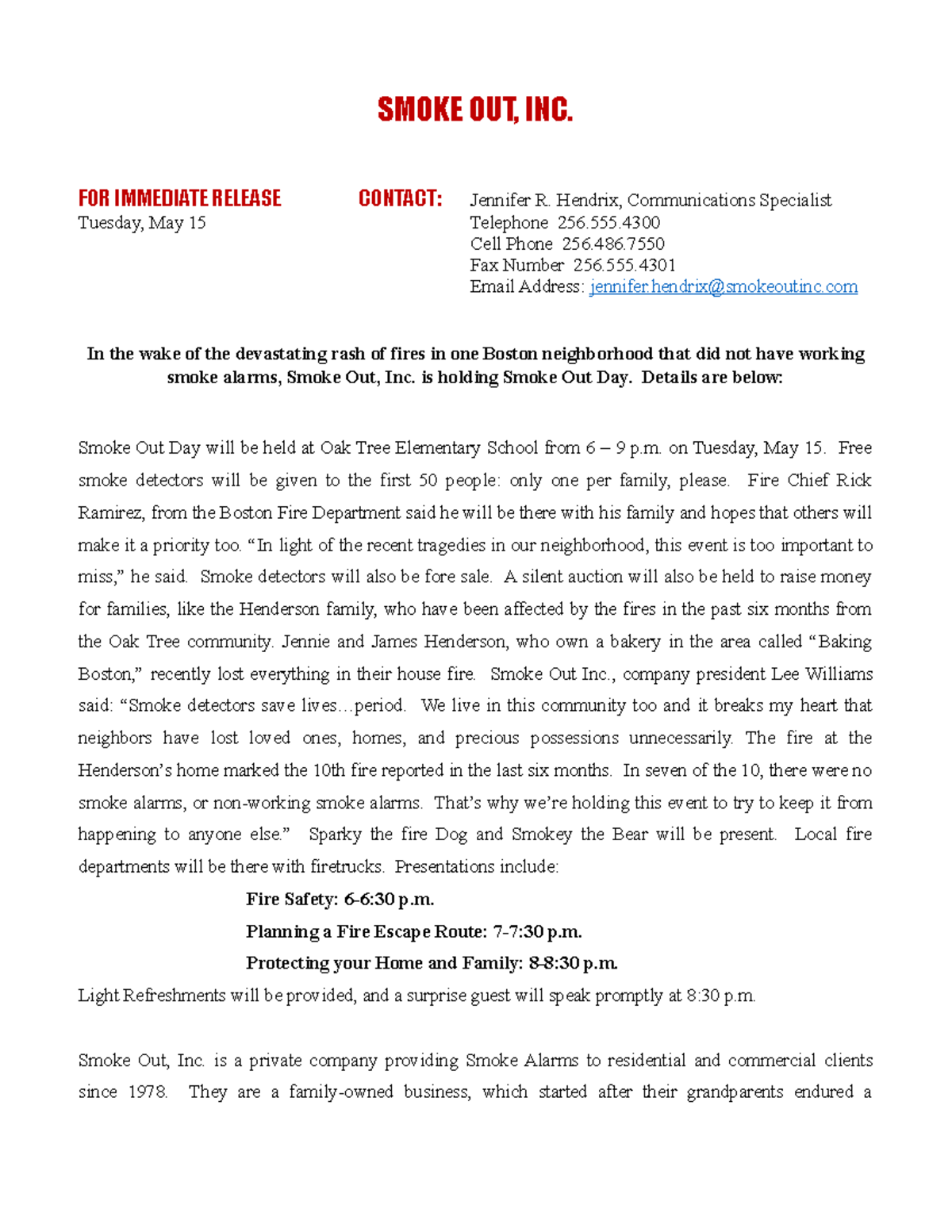 Smoke Out Day News Release - Safety Event for Boston Community - Studocu