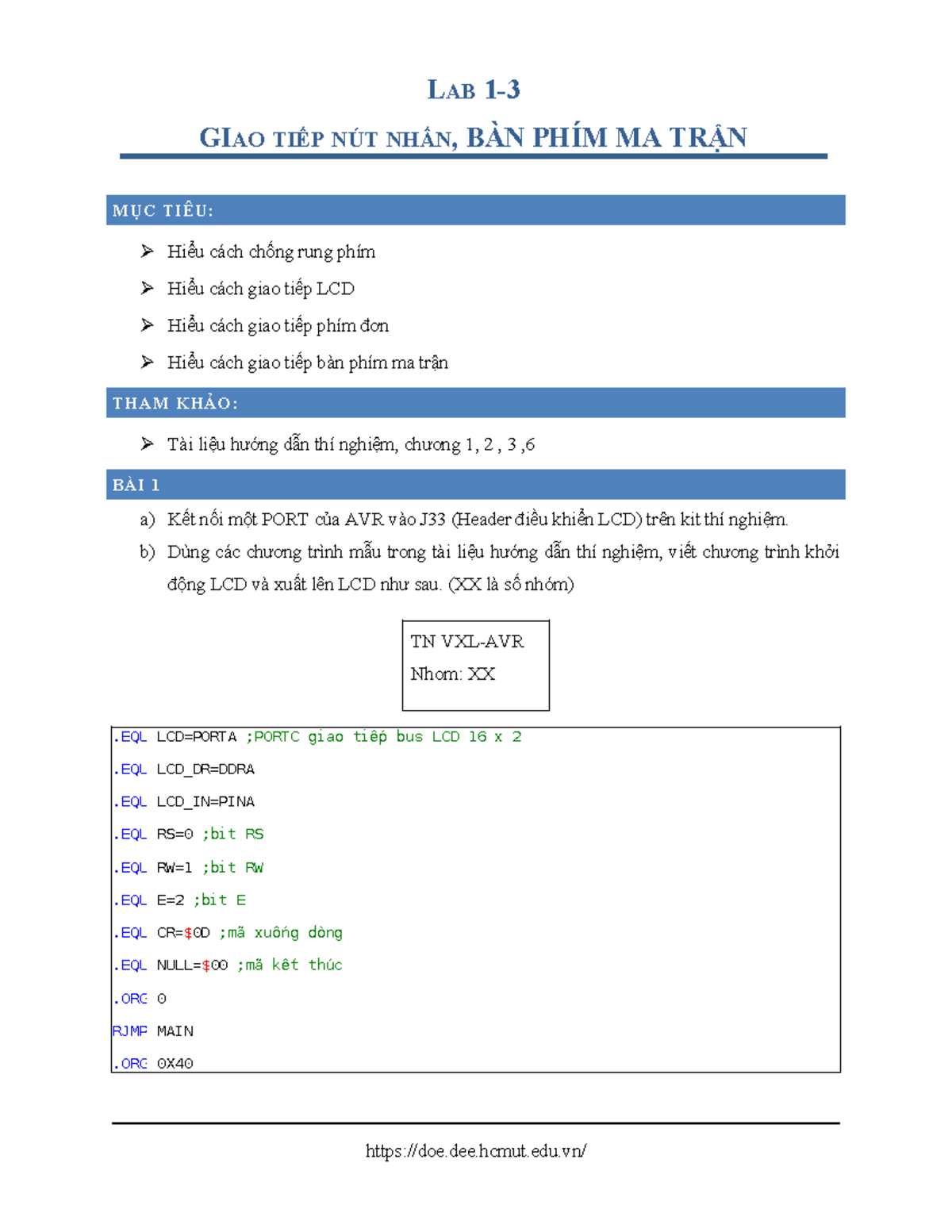 LAB1 3 Nhom2 HC - Thí nghiệm Vi xử lý lab1 - GIAO TIẾP NÚT NHẤN, BÀN ...