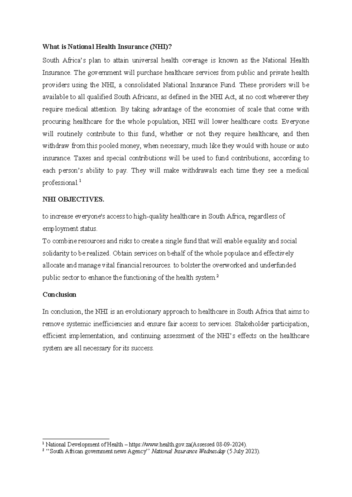 National Health Insurance (NHI) Overview and Objectives in SA - Studocu