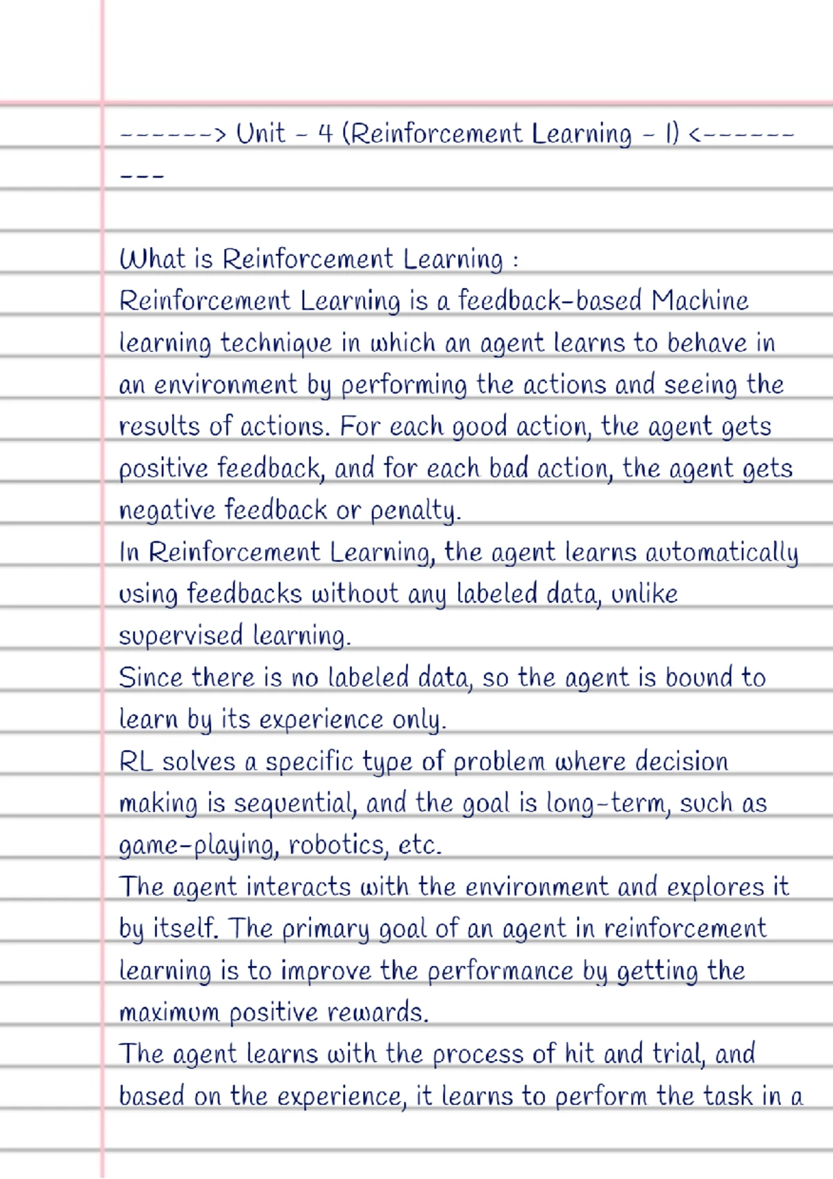 Reinforcement Learning(Unit-5) - Unit 5 ( Reinforcement Learning II ...