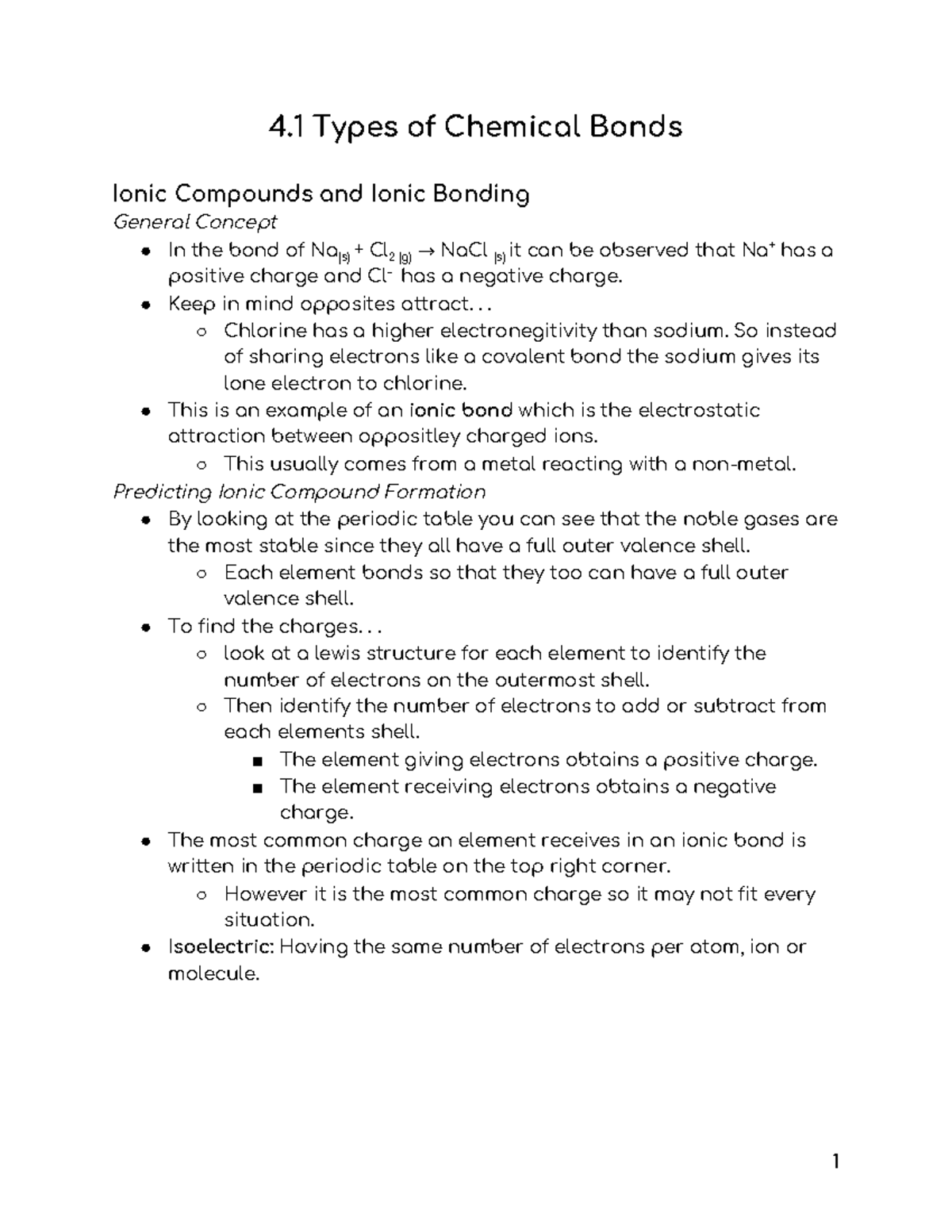Types of Chemical Bonds: Ionic & Covalent Concepts (Chem 4.1) - Studocu