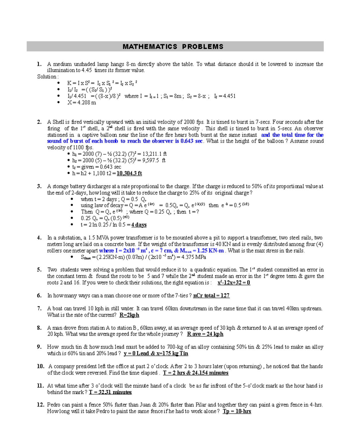 Math Problems - Basic General Math Problem with solution will help ...