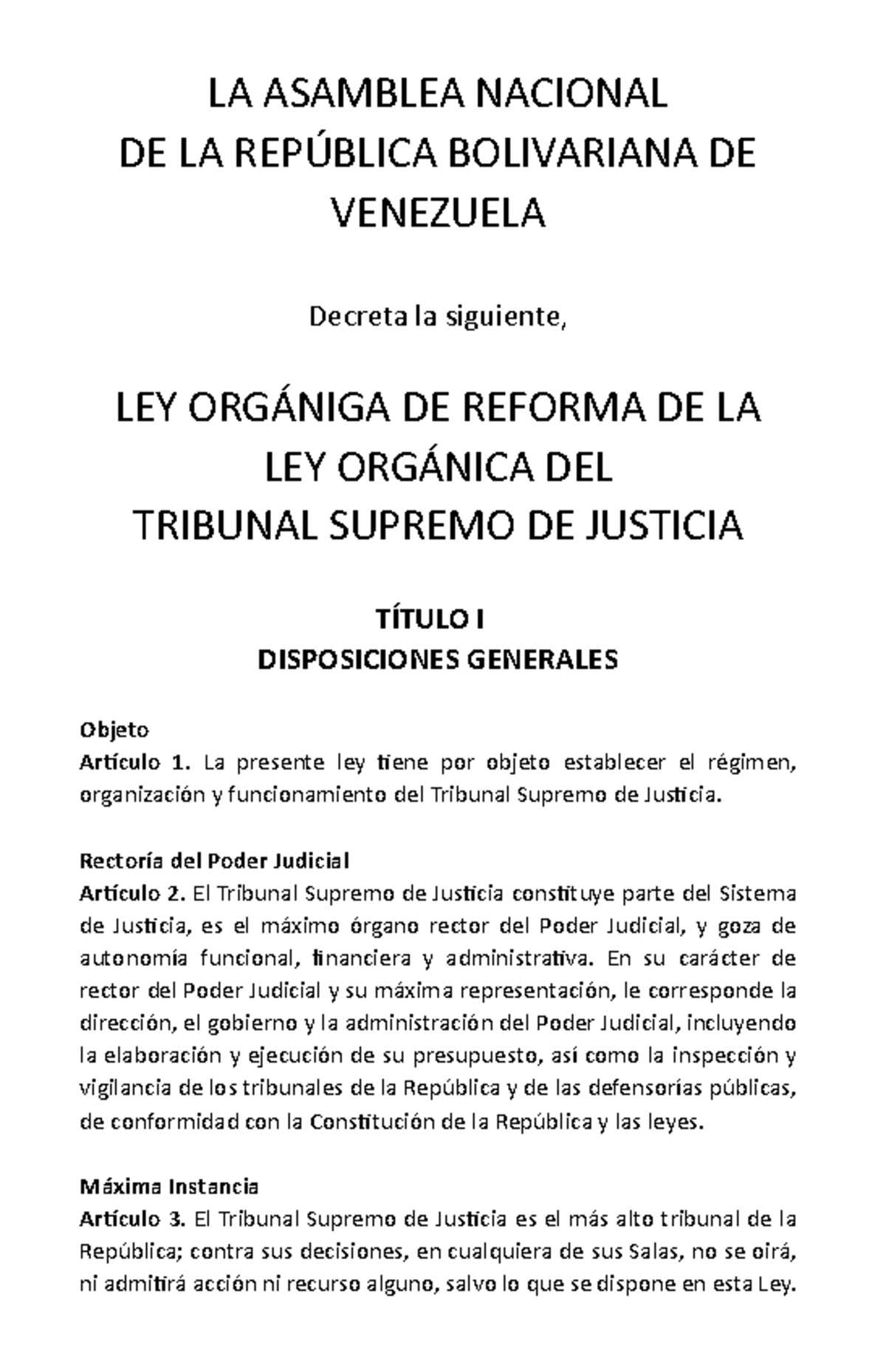 Ley Orgánica de Reforma del TSJ - Disposiciones Generales y ...