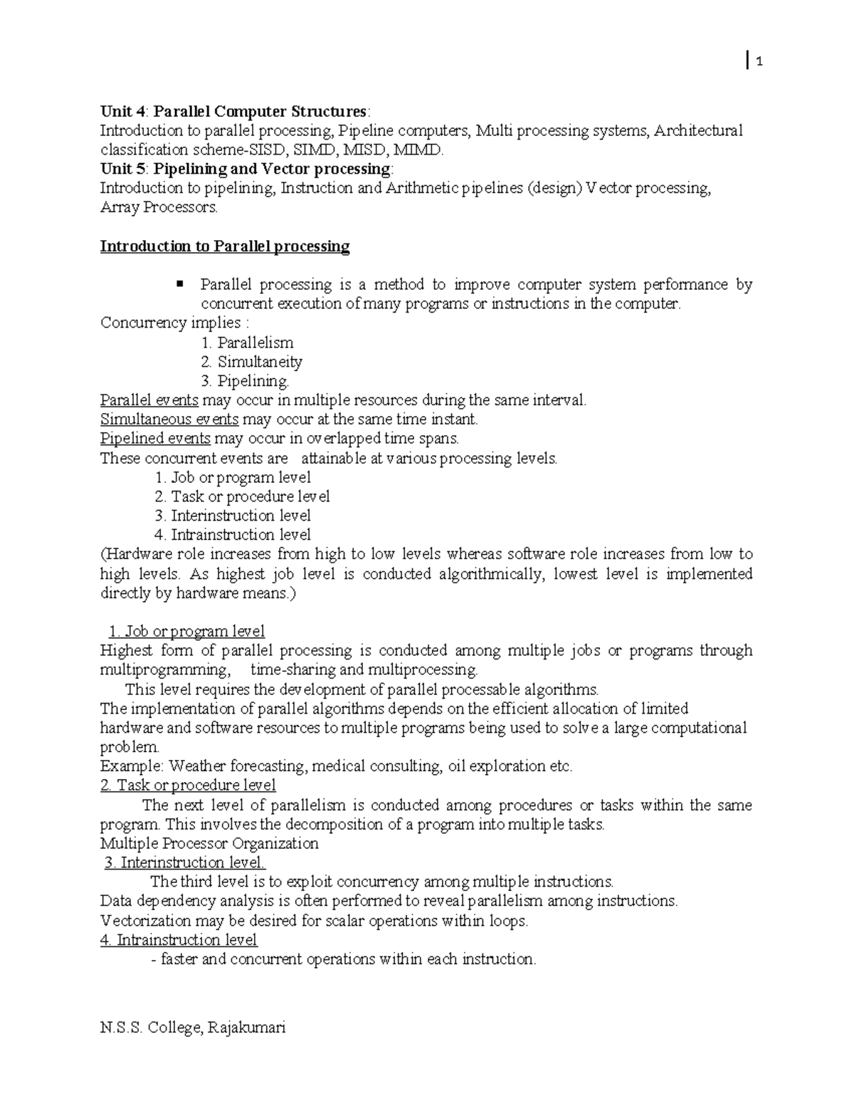 UNIT 4 & 5: Parallel Processing and Pipelining Concepts - June 2023 - Studocu