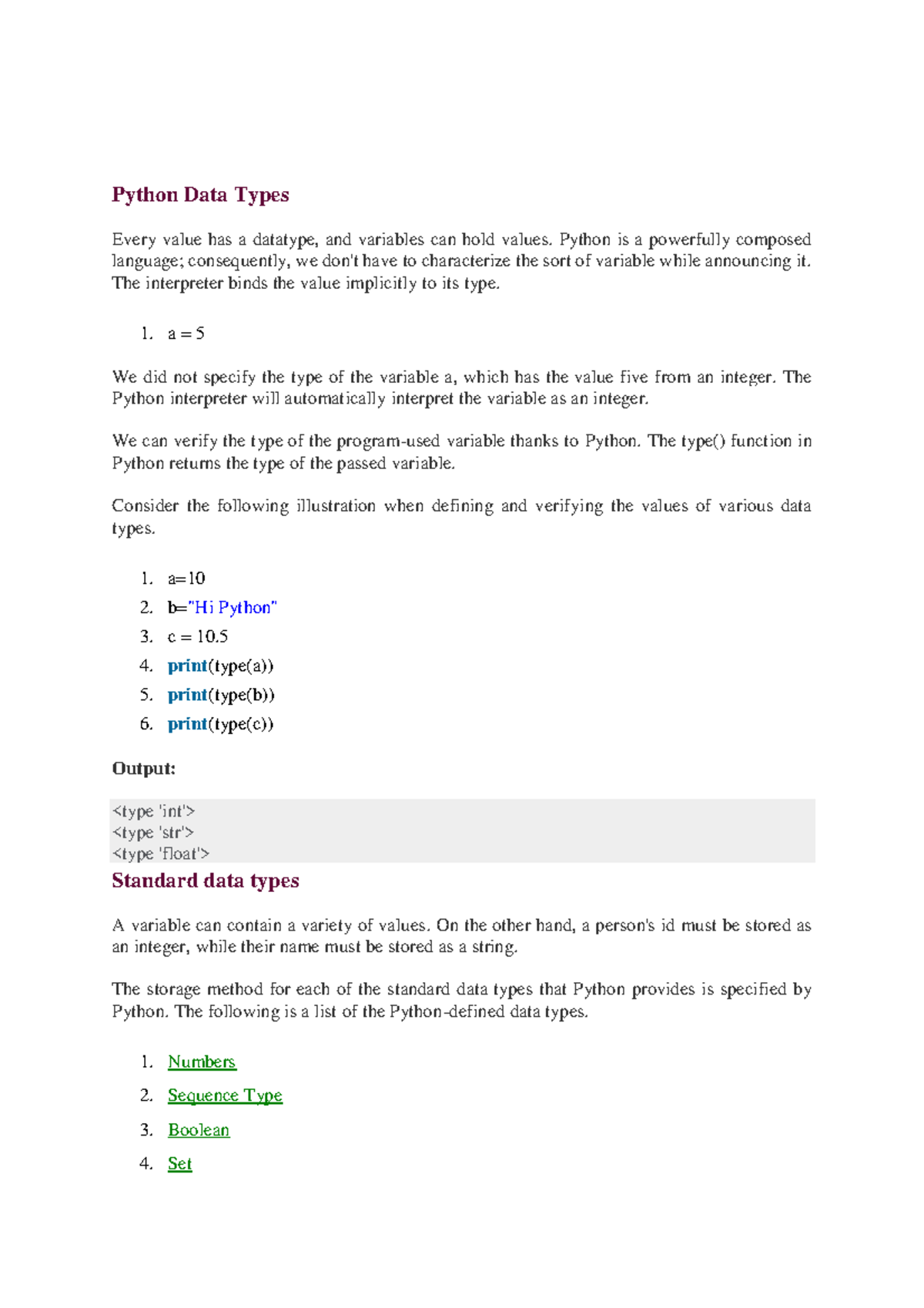 Python Unit I - Data Types and Operators Overview - Studocu