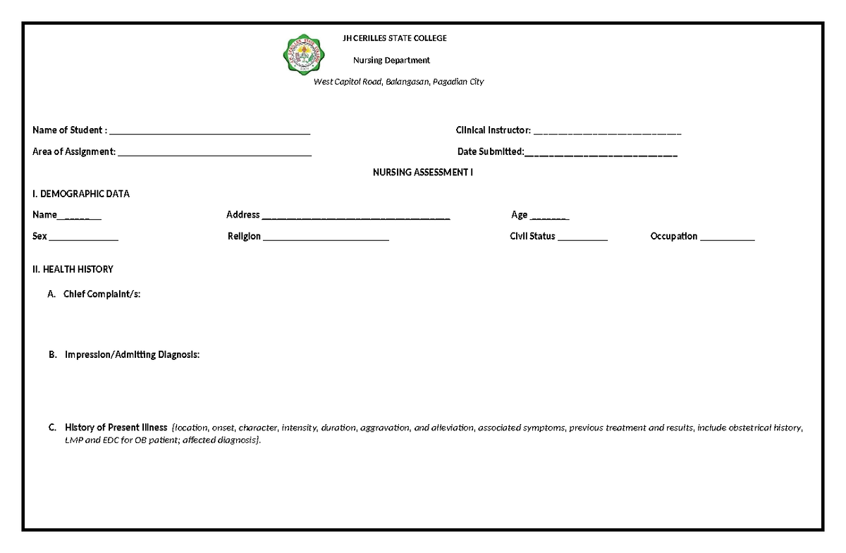 NURSING ASSESSMENT I - PA-Tool-A Documentation Guide - Studocu