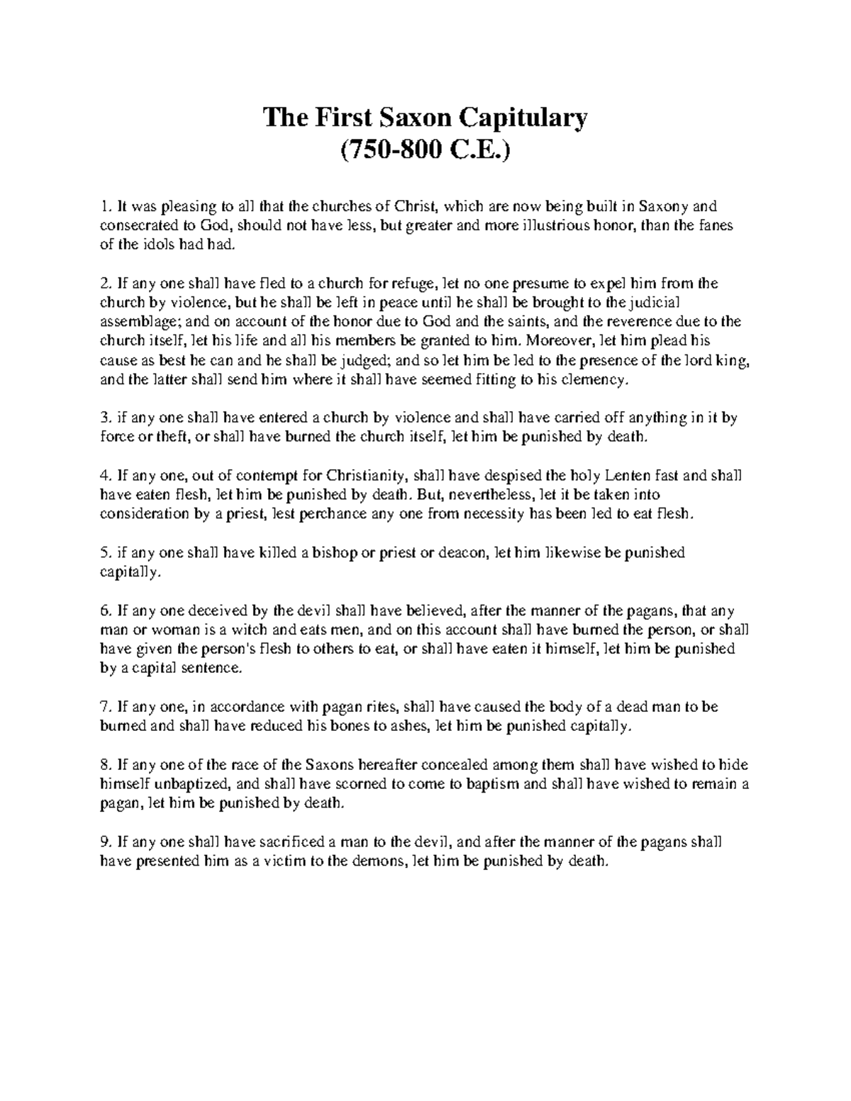 The First Saxon Capitulary - The First Saxon Capitulary (750-800 C.) It ...