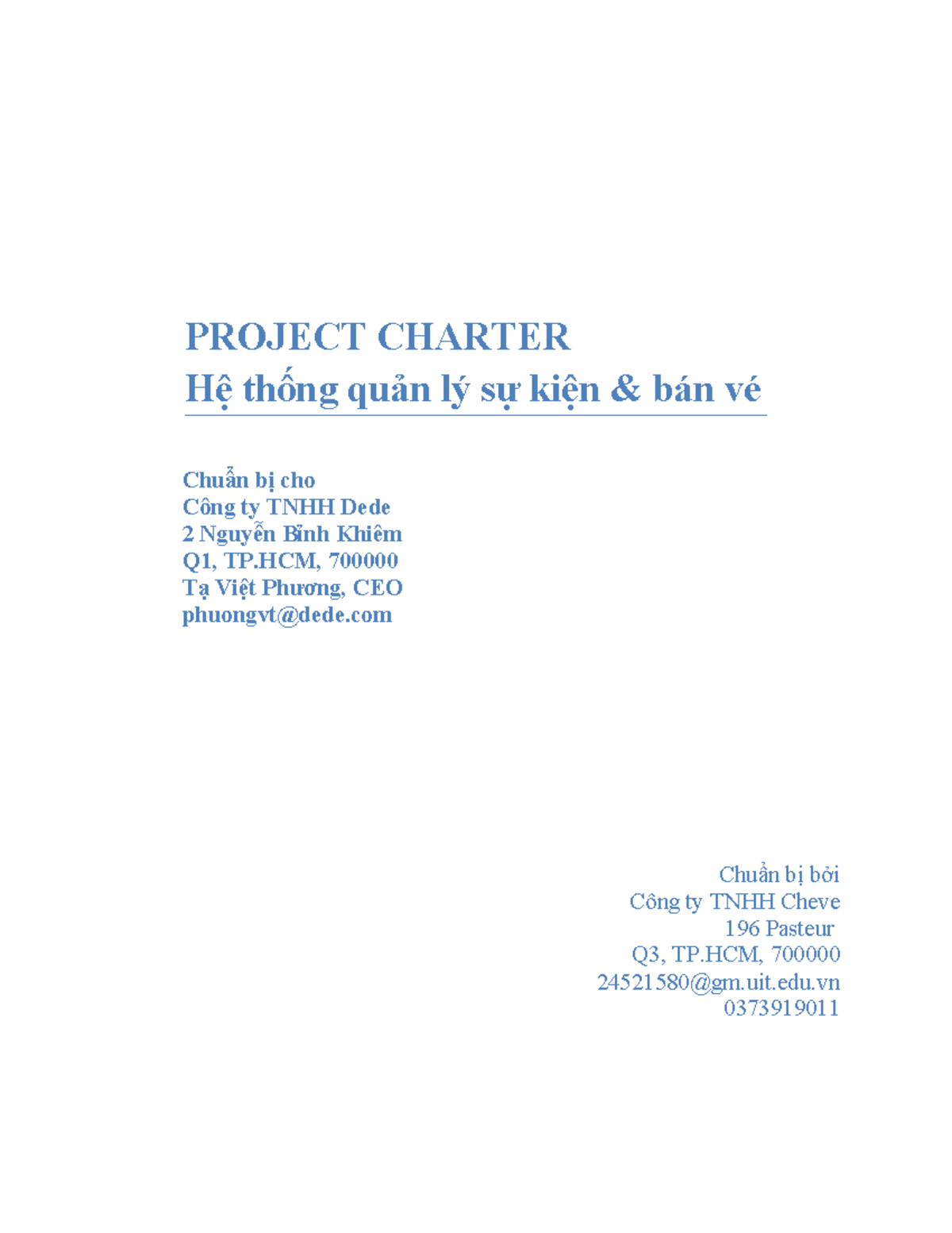Project Charter: Hệ thống Quản lý Sự kiện và Bán Vé cho Công ty TNHH ...