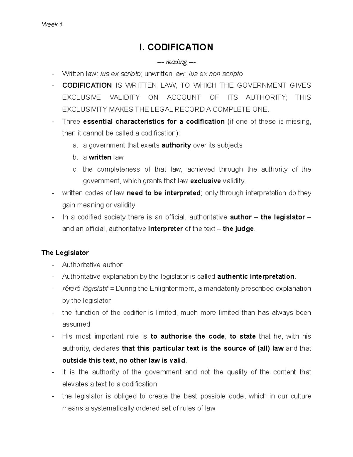 W1 LH Notes - Introduction to the history of legal codification and ...
