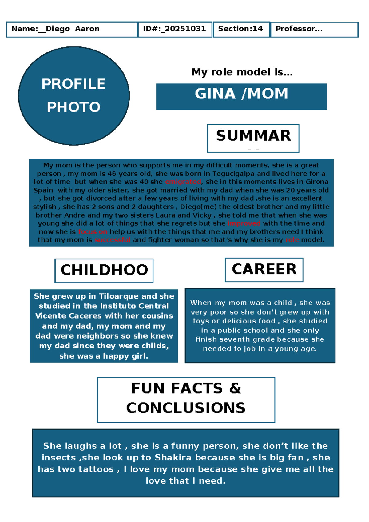 Role Model Profile: My Mom - Unit 1 Lesson 1 - Studocu