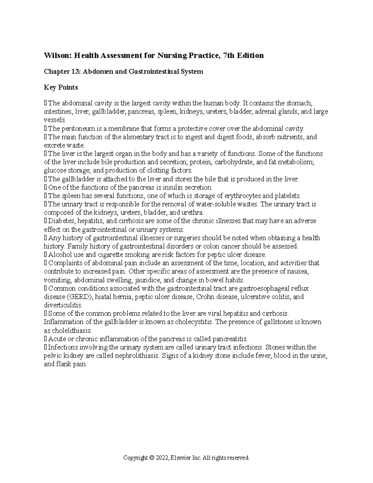 Chapter 013: Abdomen & Gastrointestinal System Overview (Wilson) - Studocu