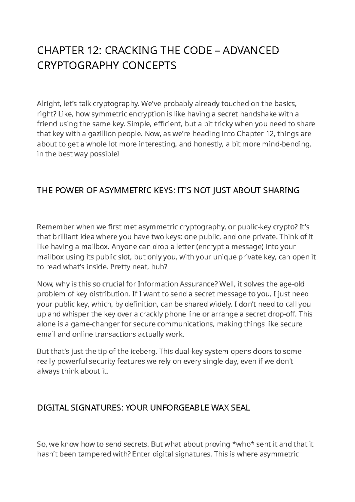 INFO ASSURANCE CHAPTER 12: ADVANCED CRYPTOGRAPHY CONCEPTS - Studocu