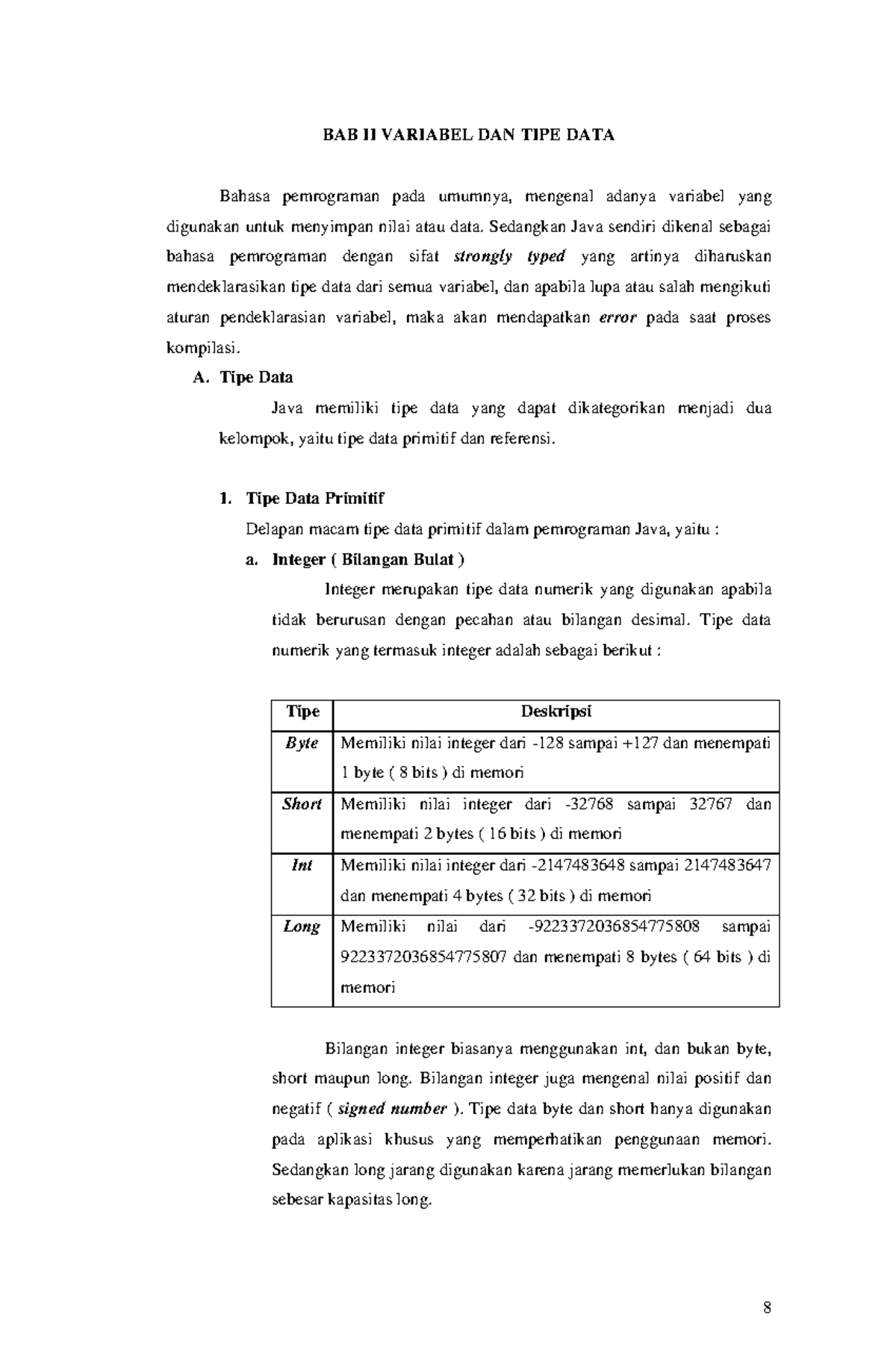 Bab Ii Variabel Dan Tipe Data Bab Ii Variabel Dan Tipe Data Bahasa Pemrograman Pada Umumnya