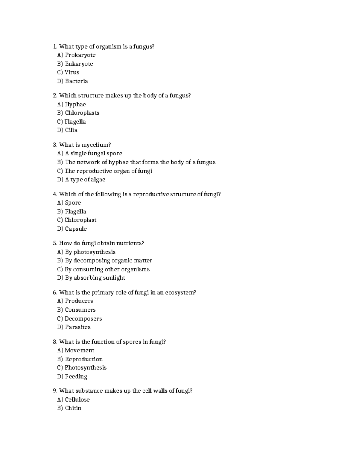 Fungi Study Guide: Key Concepts and Quiz Questions - Studocu