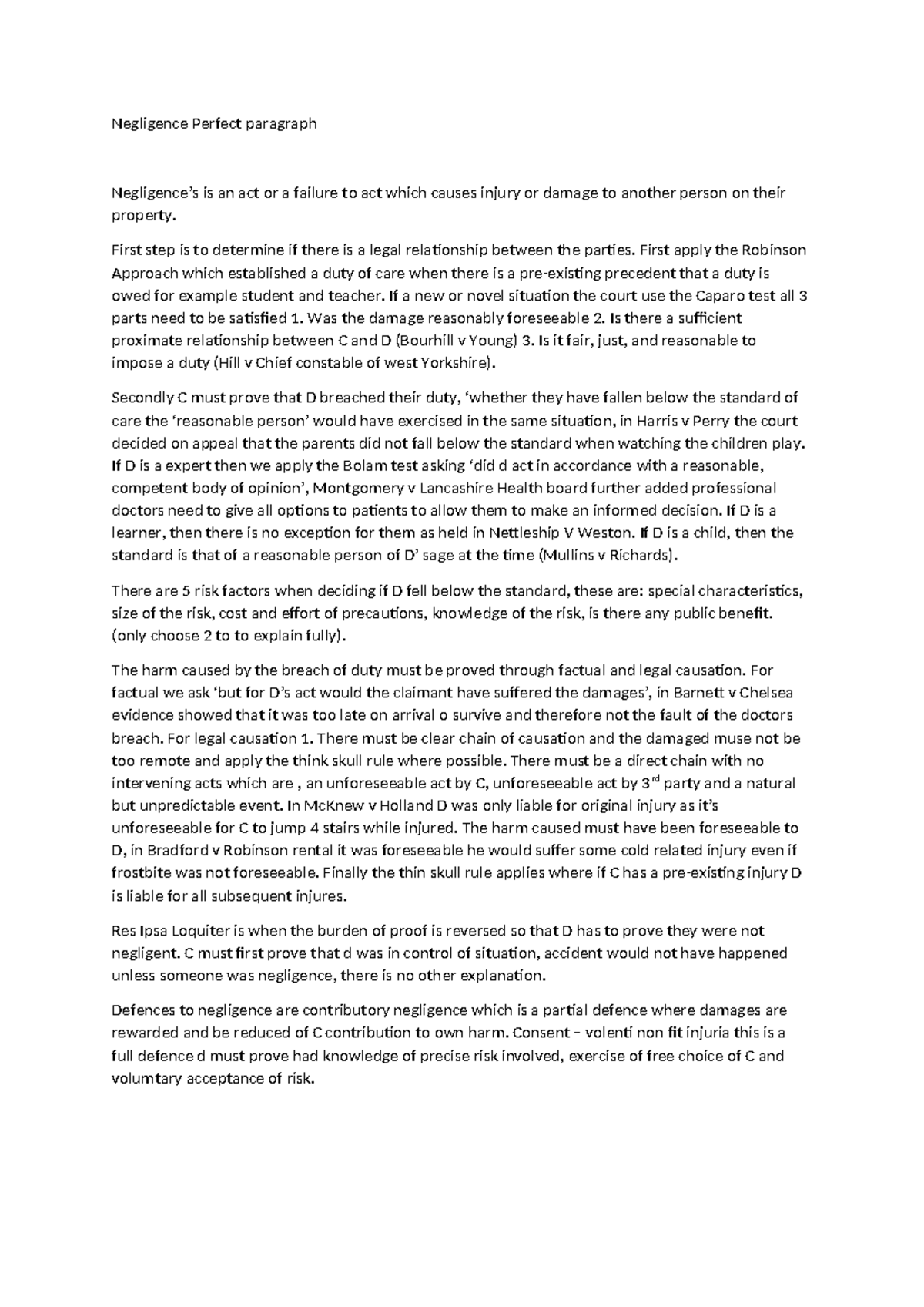 Negligence: Key Concepts and Legal Tests Explained - Studocu