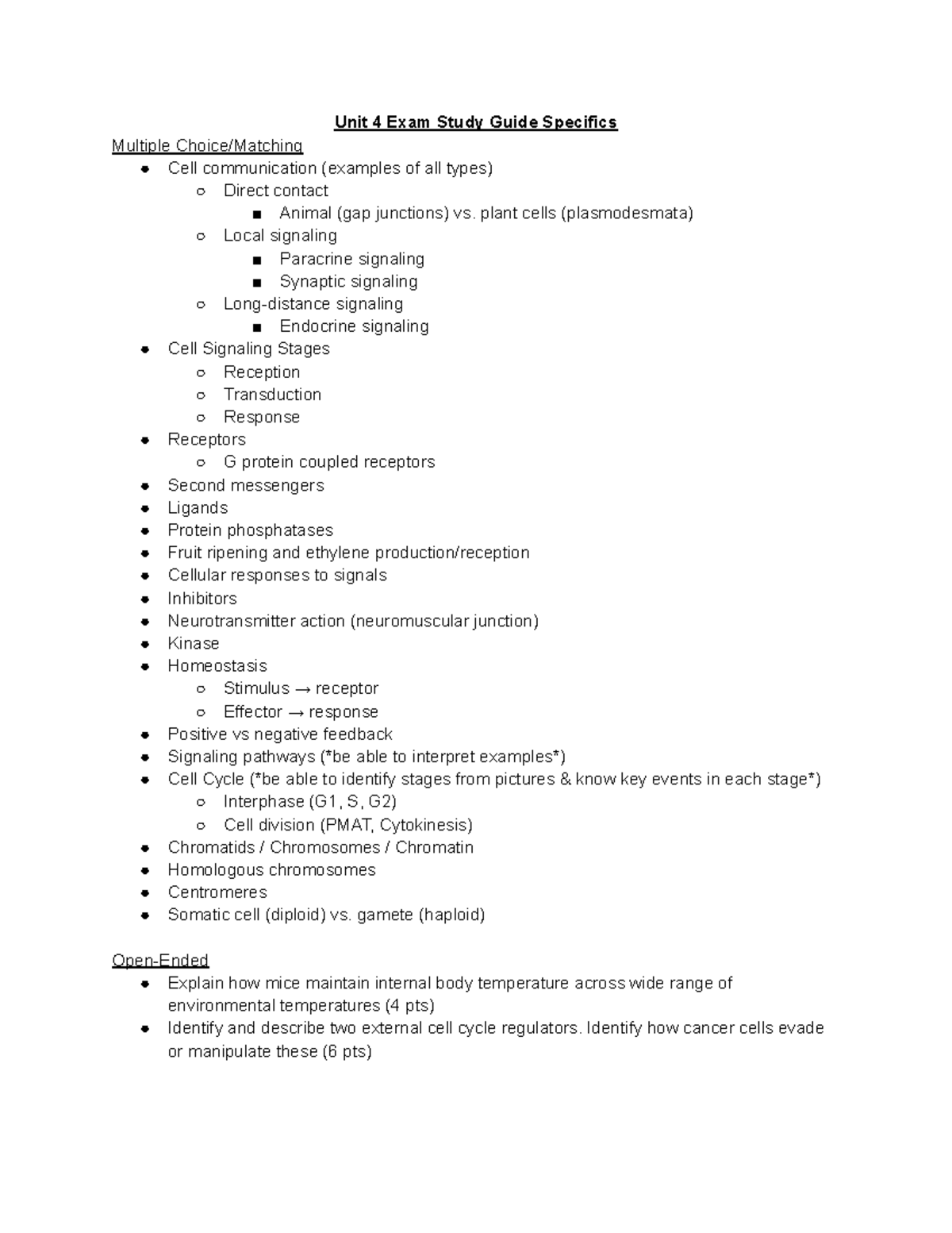 Unit 4 Exam Study Guide: Cell Signaling & Cycle Mechanics Overview ...