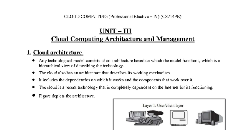 CLOUD COMPUTING ARCHITECTURE & MANAGEMENT (CS714PE) UNIT-III Notes ...