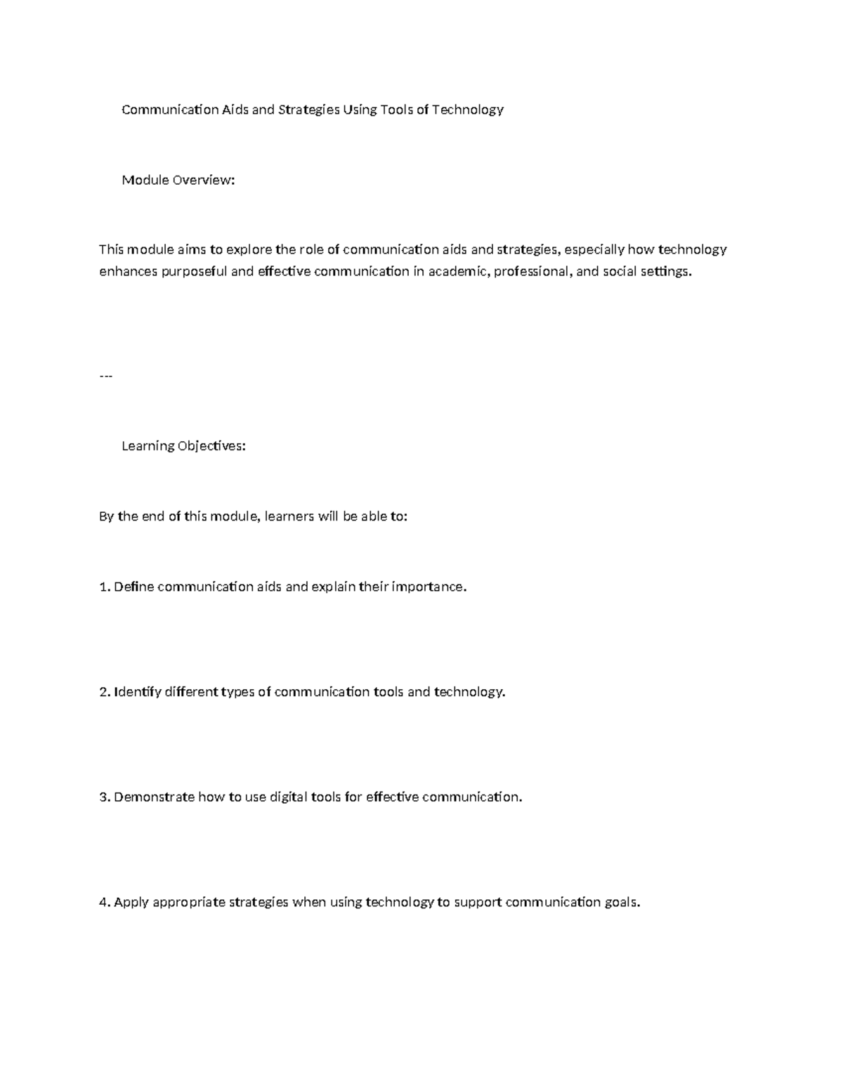 Communication Aids & Tech Strategies: Module Overview - Studocu