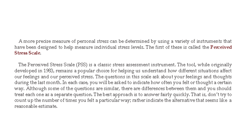Perceived Stress Scale (PSS) Overview and Assessment Guide - Studocu