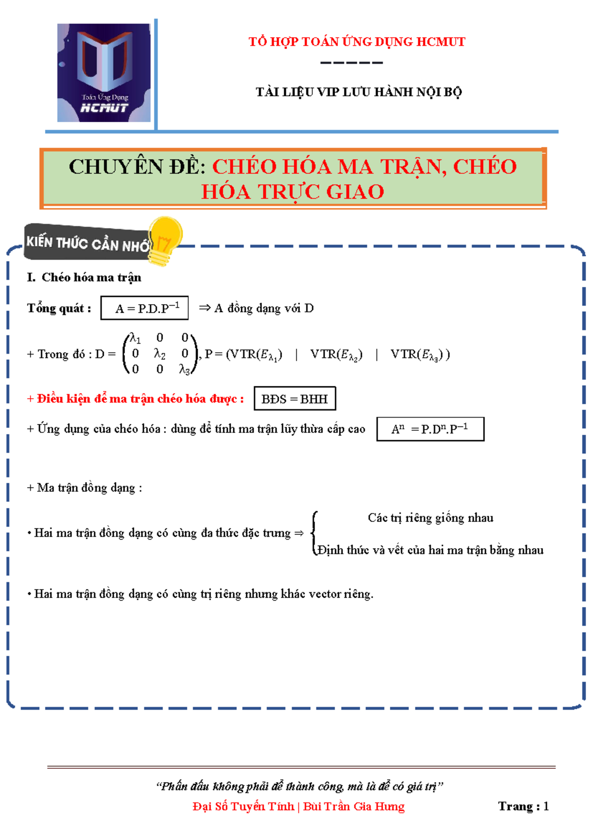 Buổi 23 Chéo hóa ma trận, chéo hóa trực giao - “Phấn đấu không phải để ...