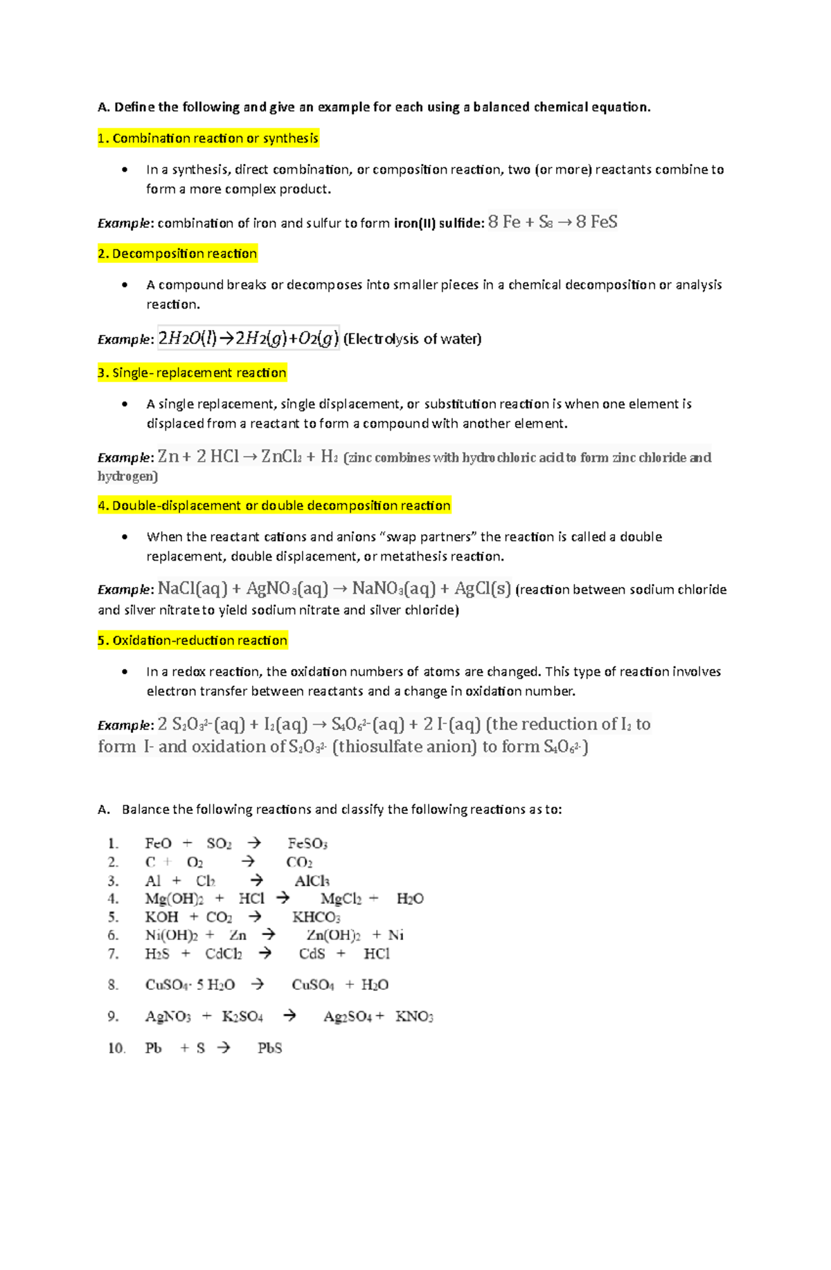 Analytical chem act 1 - Chemistry Activity - A. Define the following and give an example for ...