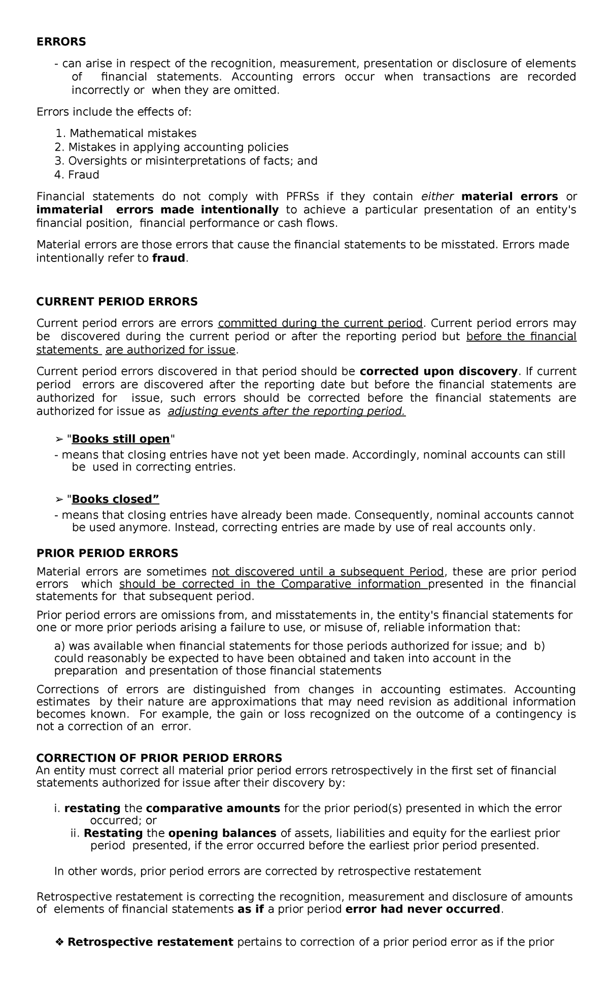 Notes on Prior Period Errors in Financial Statements (ACC 101) - Studocu