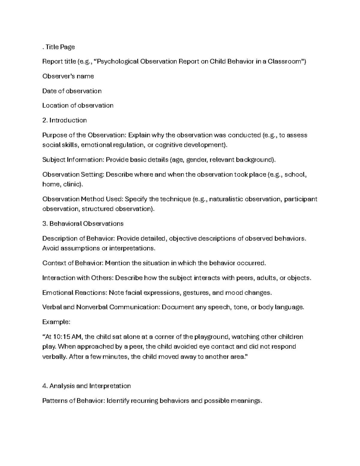 Observation method - . Title Page Report title (e., “Psychological ...