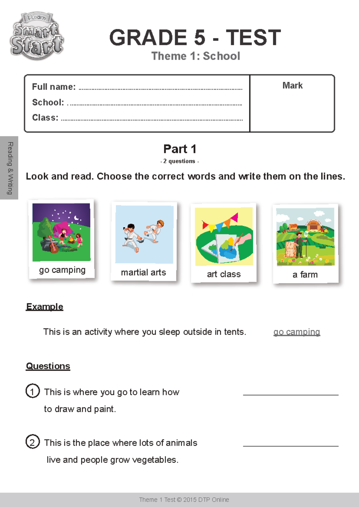 I-Learn Smart Start G5 Theme 1 - Reading & Writing Test - Studocu