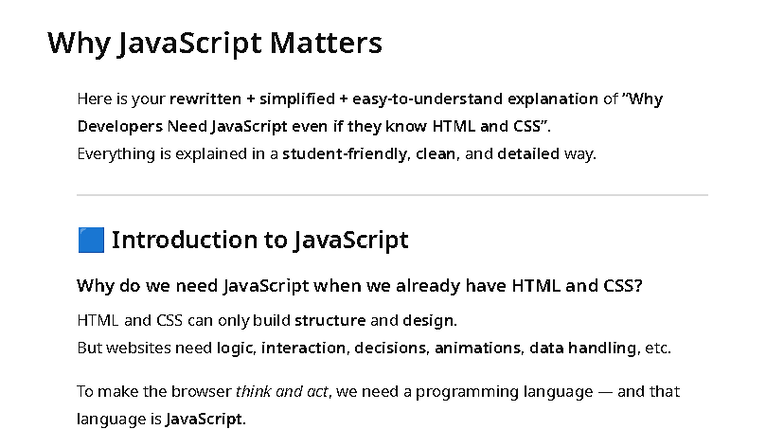 JavaScript Essentials: Understanding Its Importance and Functionality (CS101) - Studocu