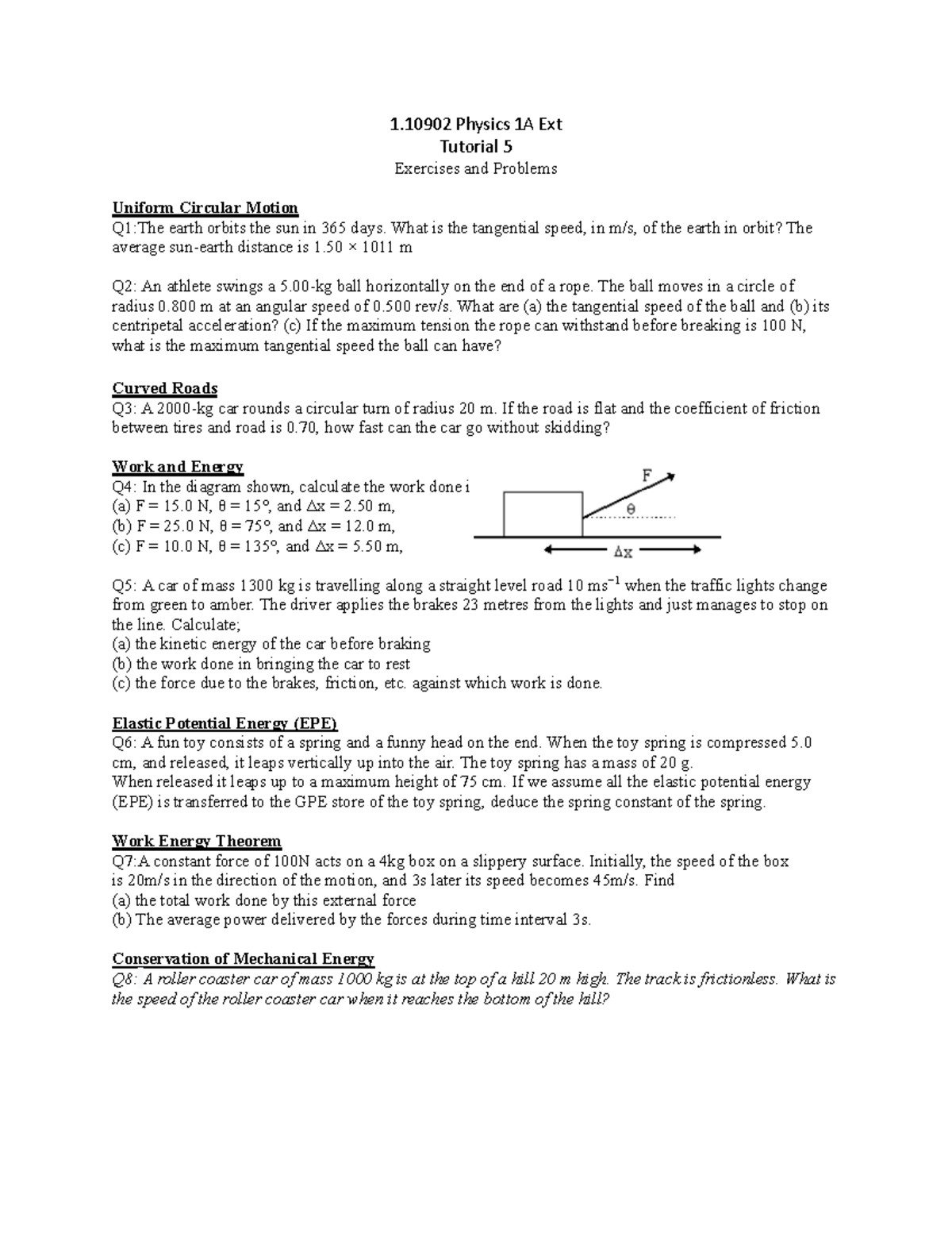 2025 Physics 1A Ext Tutorial 5: Circular Motion & Energy Problems - Studocu