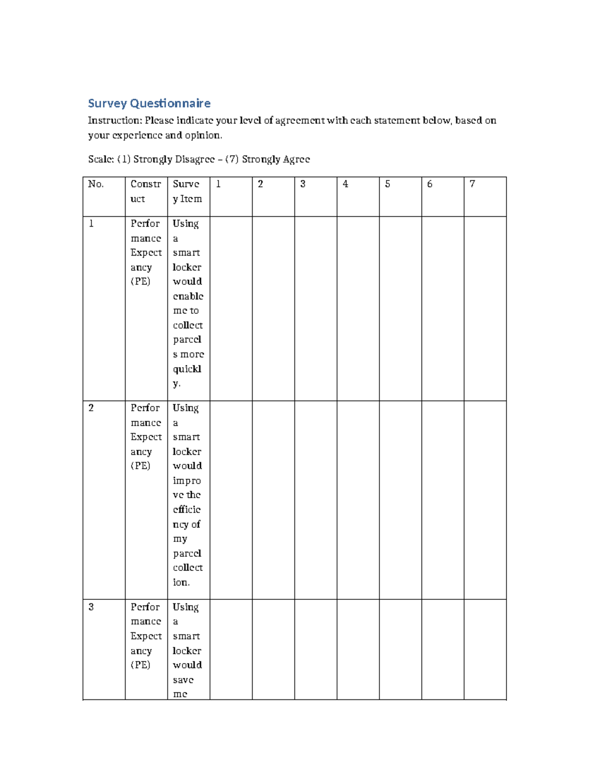 Smart Locker Usage Survey Questionnaire: Agreement Scale Analysis ...