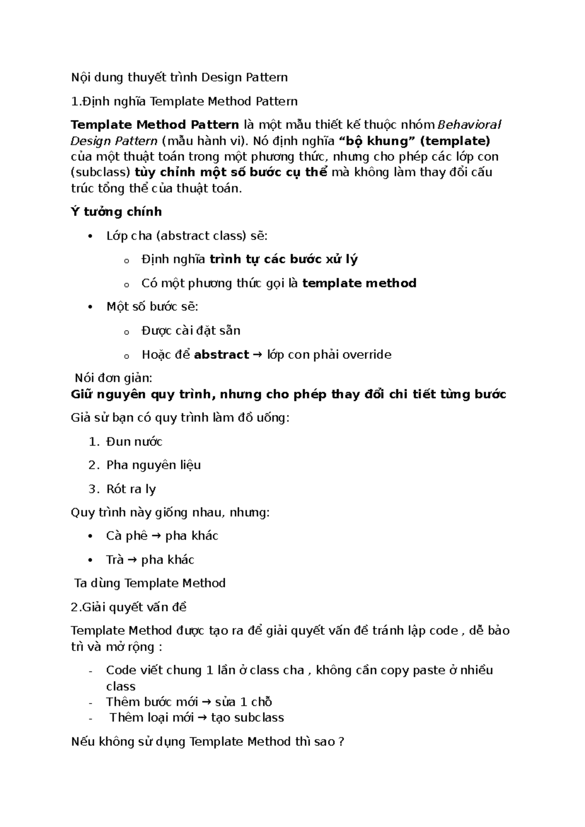 Nội dung thuyết trình về Template Method Pattern - Design Pattern - Studocu