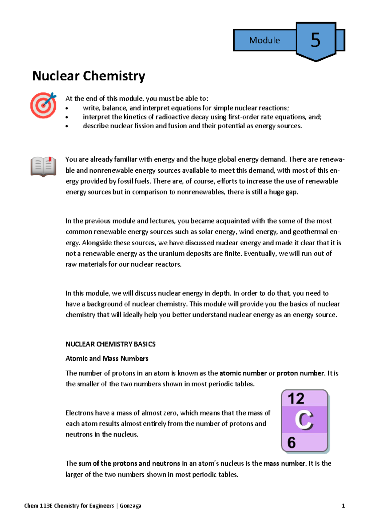 Chem 113E Module 5: Nuclear Chemistry Lecture Notes - Studocu